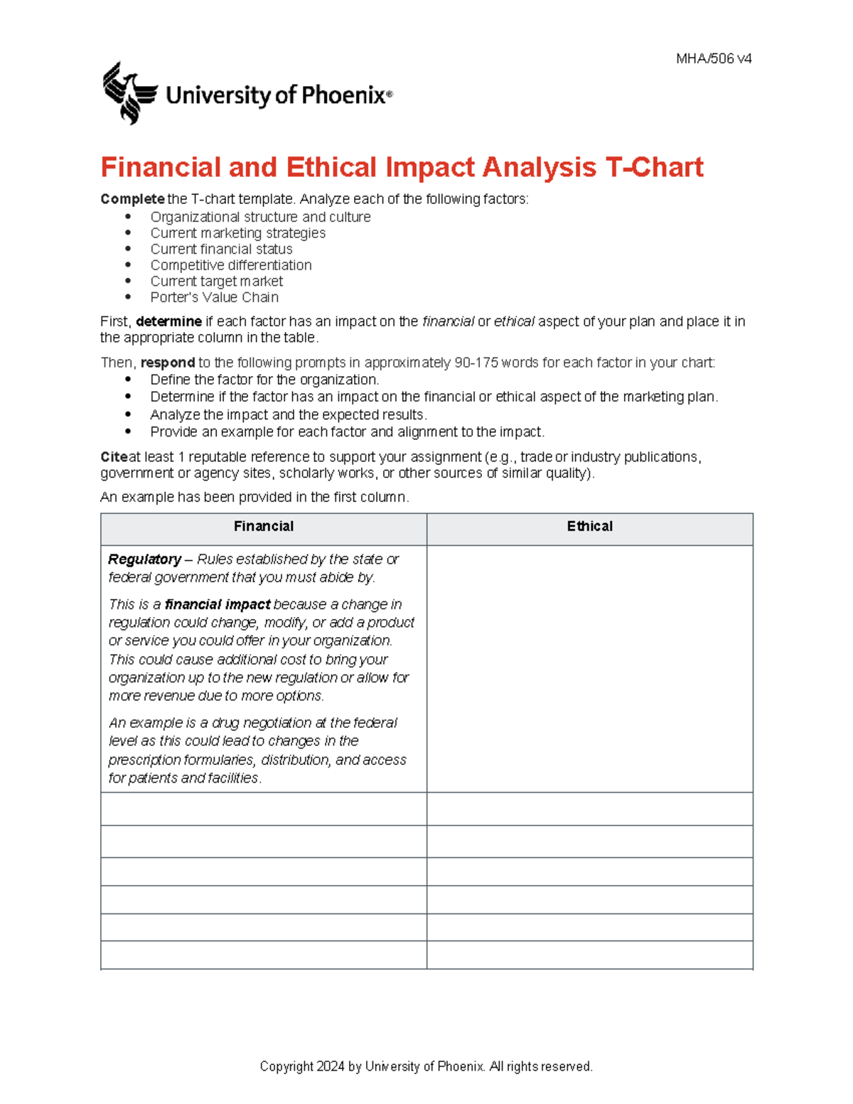Mha506 v4 wk2 ethical financial analysis - MHA/506 v Financial and Ethical Impact Analysis T ...