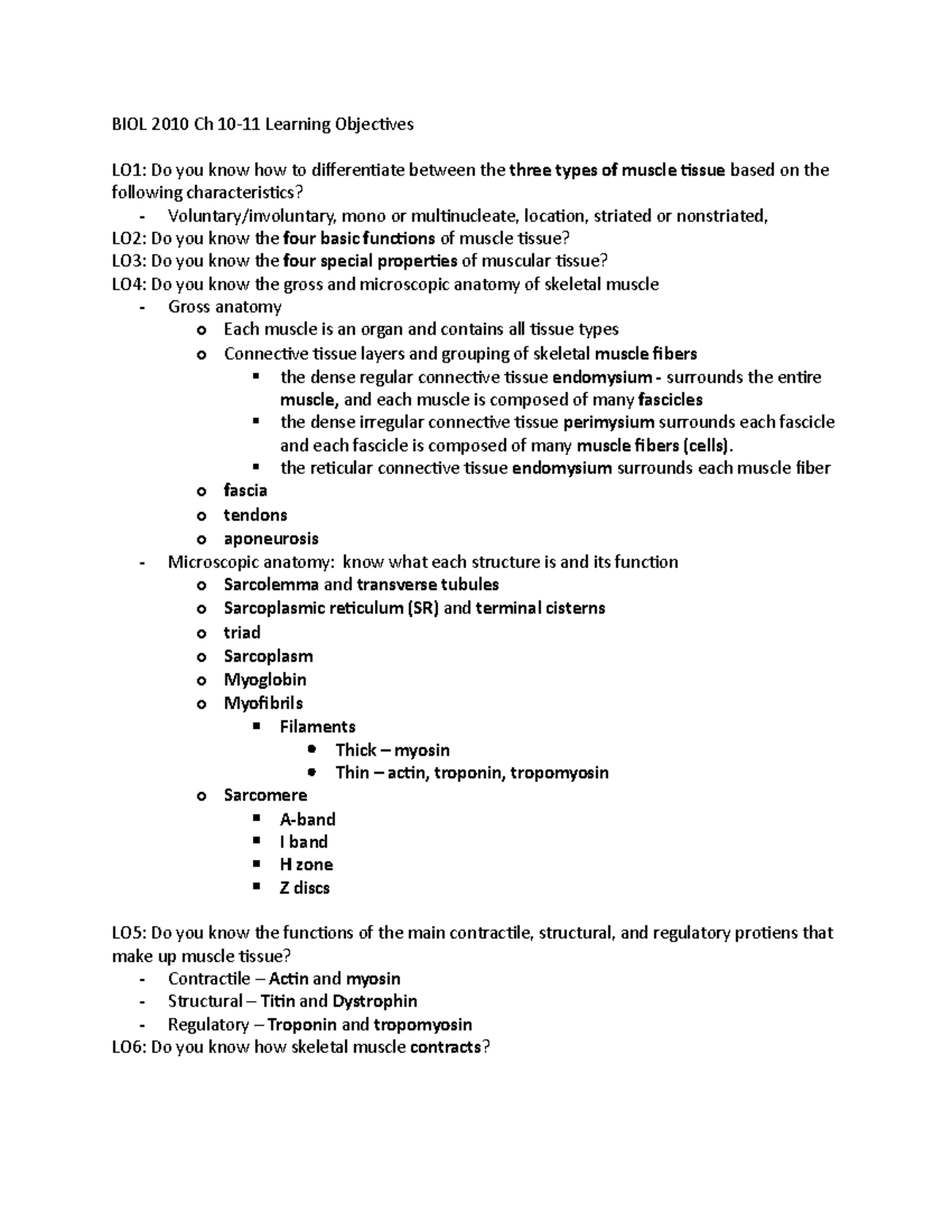 Chapter 10-11 Learning Objectives - BIOL 2010 Ch 10-11 Learning ...