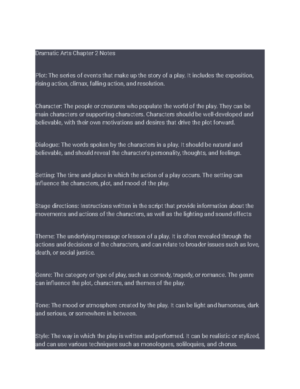 Dramatic Arts Chapter 2 Notes - Dramatic Arts Chapter 2 Notes Plot: The ...