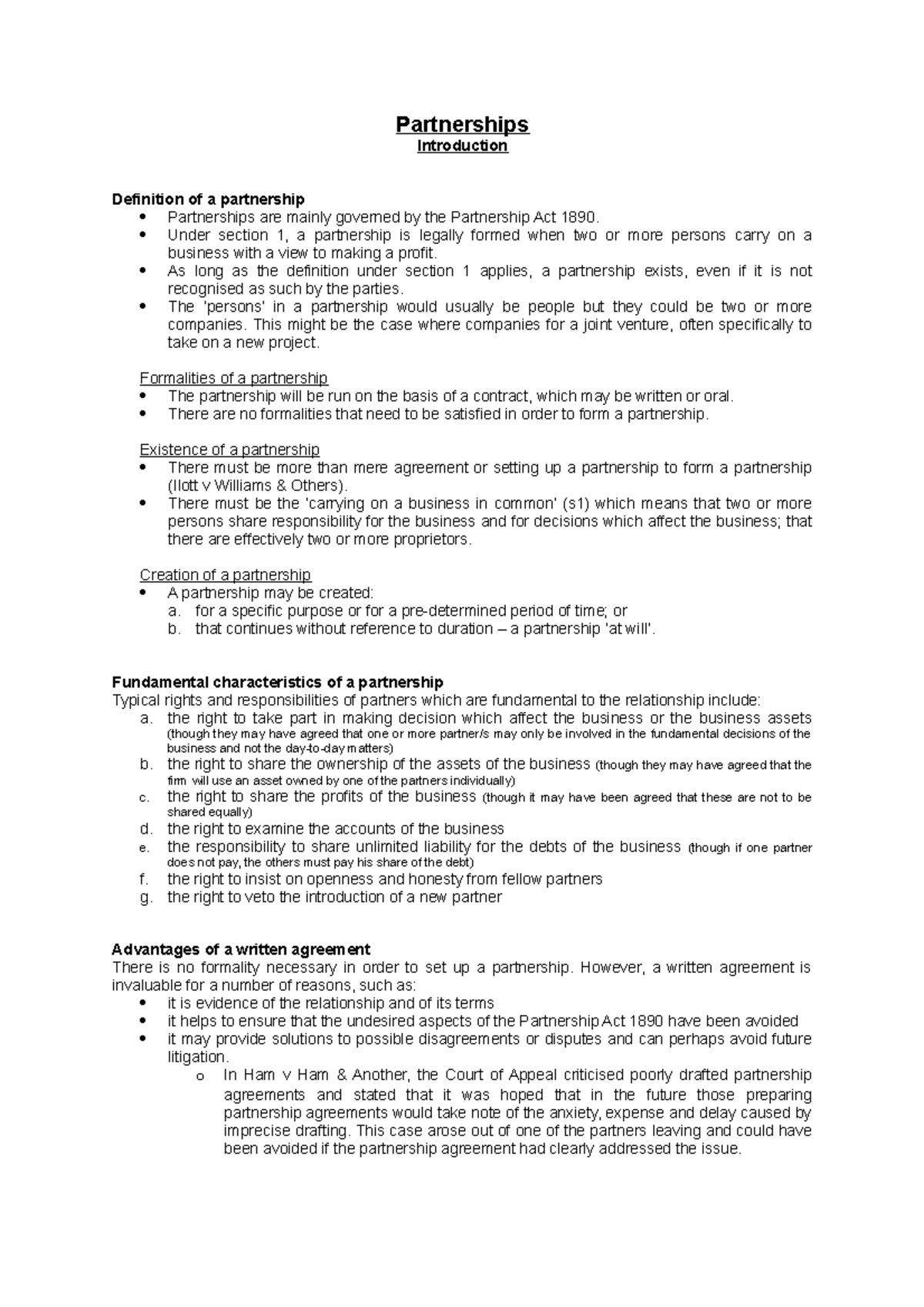 Lecture 1 - Notes - check - Partnerships Introduction Definition of a ...