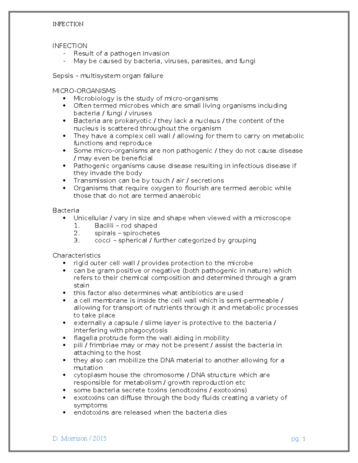 3 - Infection course notes - INFECTION Result of a pathogen invasion ...