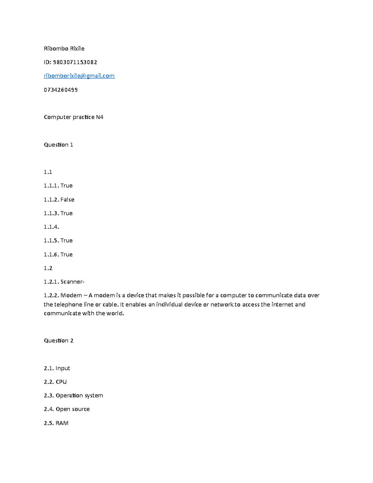 Computer practice task 1 - Ribombo Rixile ID: 9803071153082 ...