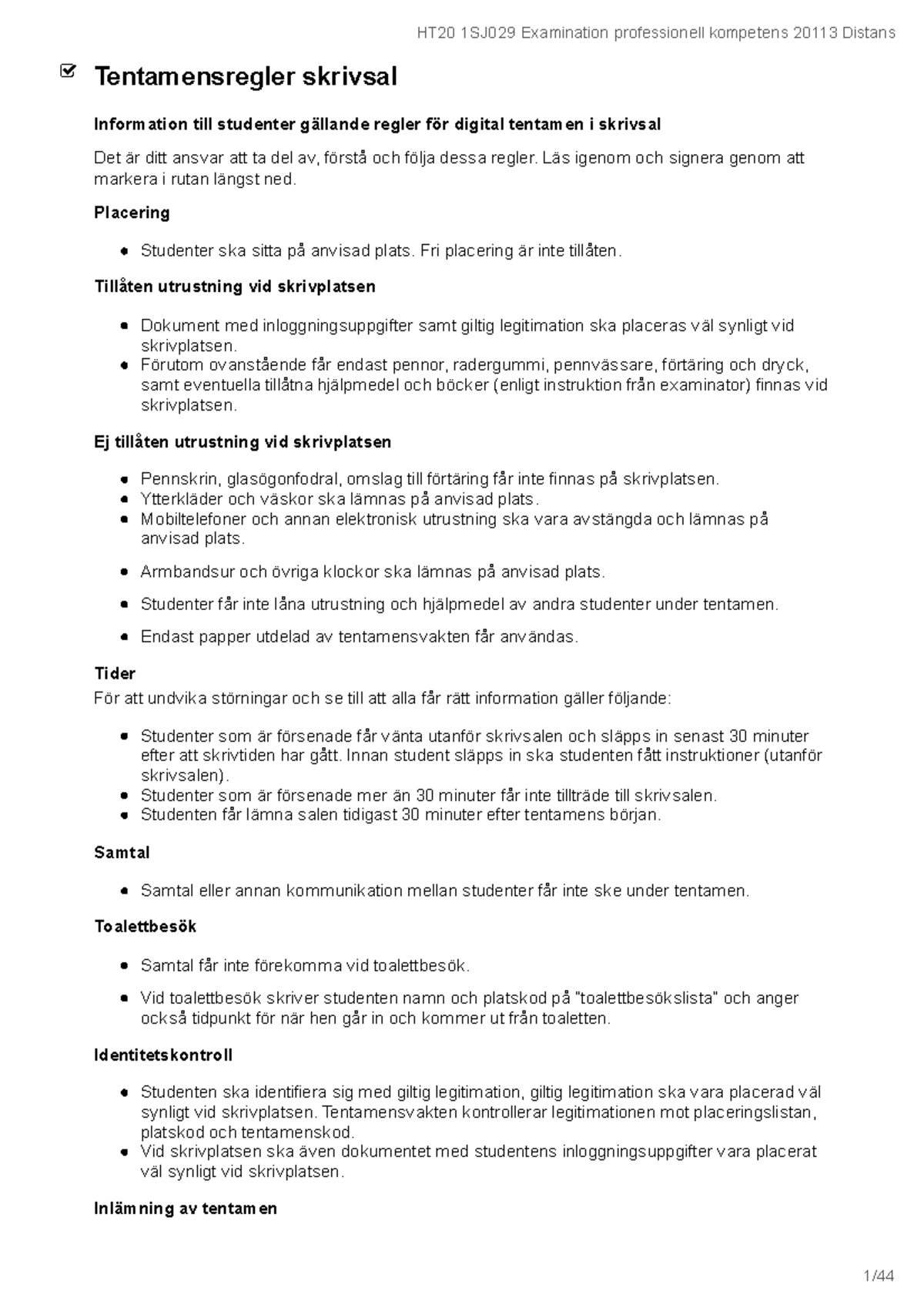 professionell kompetens NKSE - 1SJ029 - Tentamensregler skrivsal ...