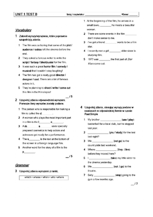 Unit 1 Grammar Short Test 1 A+B - Impulse 1 A2/A2+ Tests ©Macmillan ...