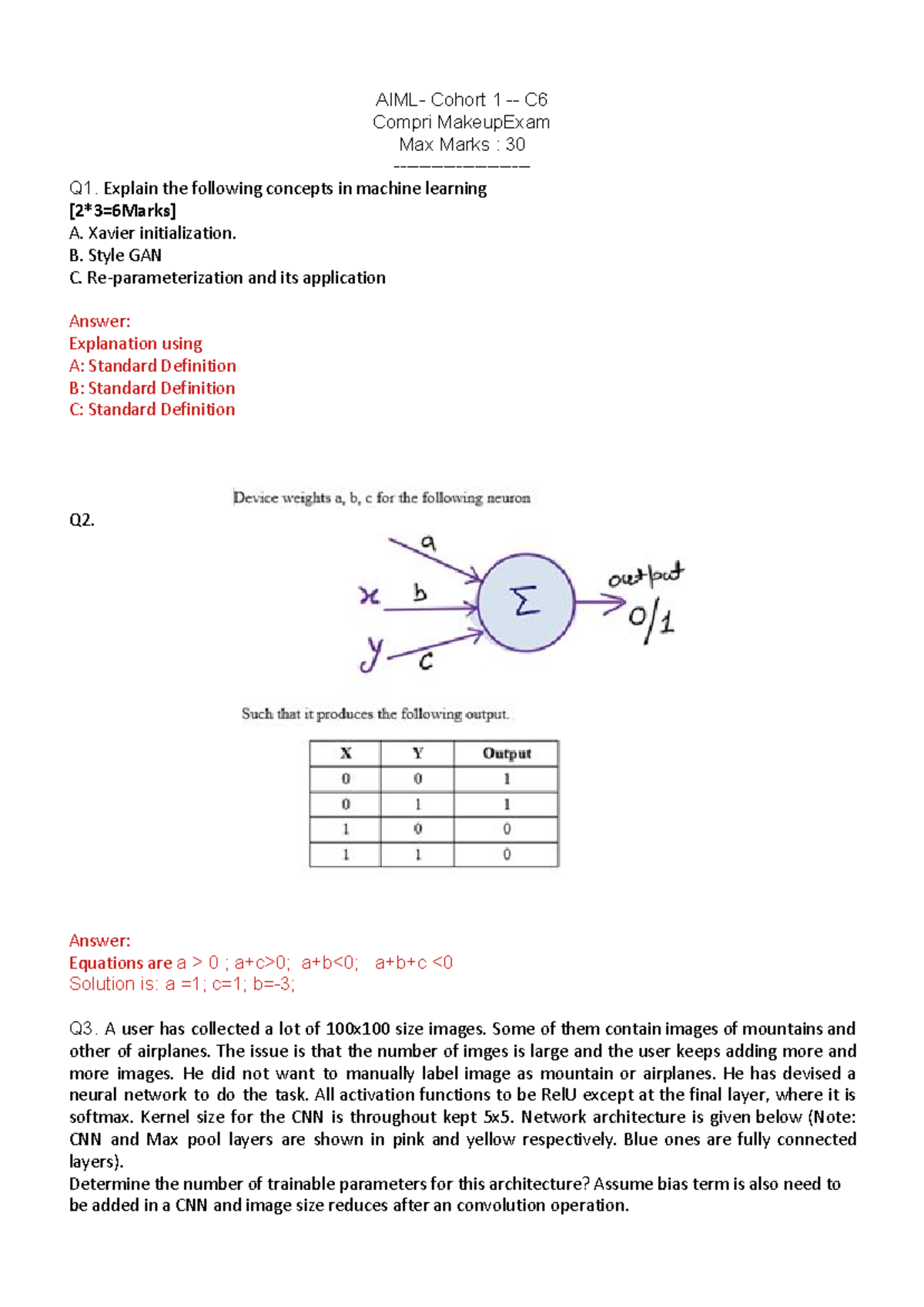 DL Makeup - AIML- Cohort 1 - C Compri MakeupExam Max Marks : 30 - Q1 ...