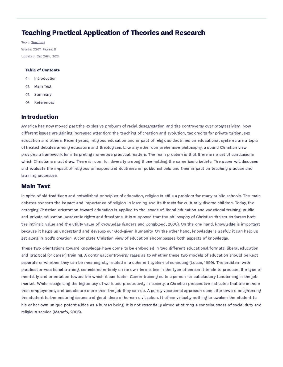 Teaching Practical Application of Theories and Research Free Essay ...