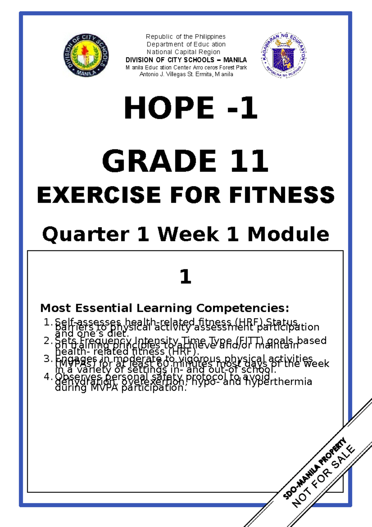 HOPE-1 Q1 W1 Mod1 - physical education and health - Republic of the ...