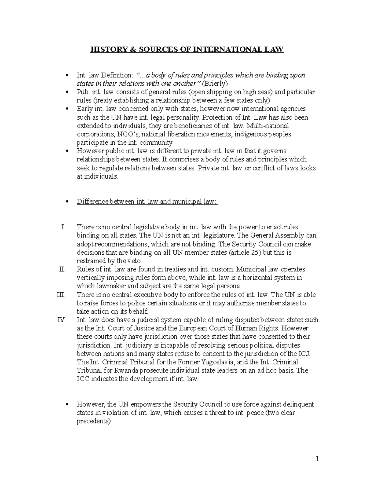 Public International Notes, great notes!!! - HISTORY & SOURCES OF ...