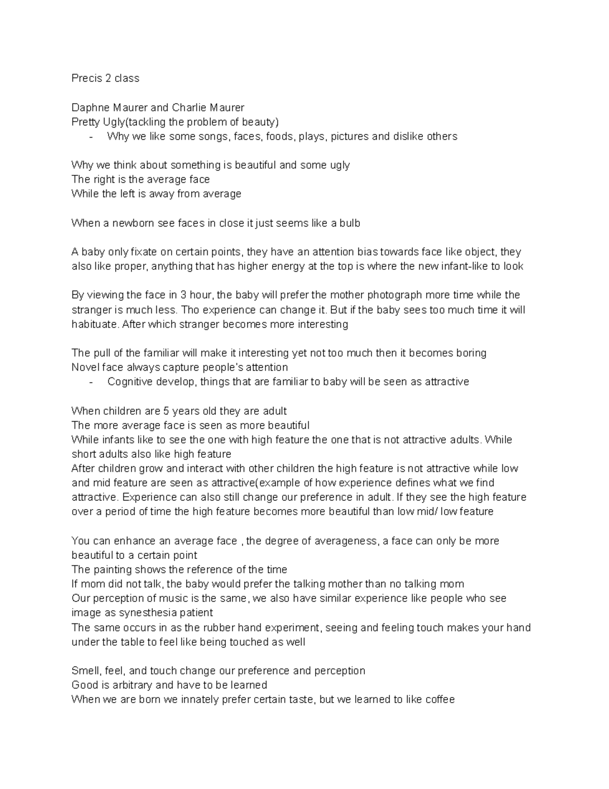 PNB 2XD3 LECTURES NOTES - Precis 2 class Daphne Maurer and Charlie ...