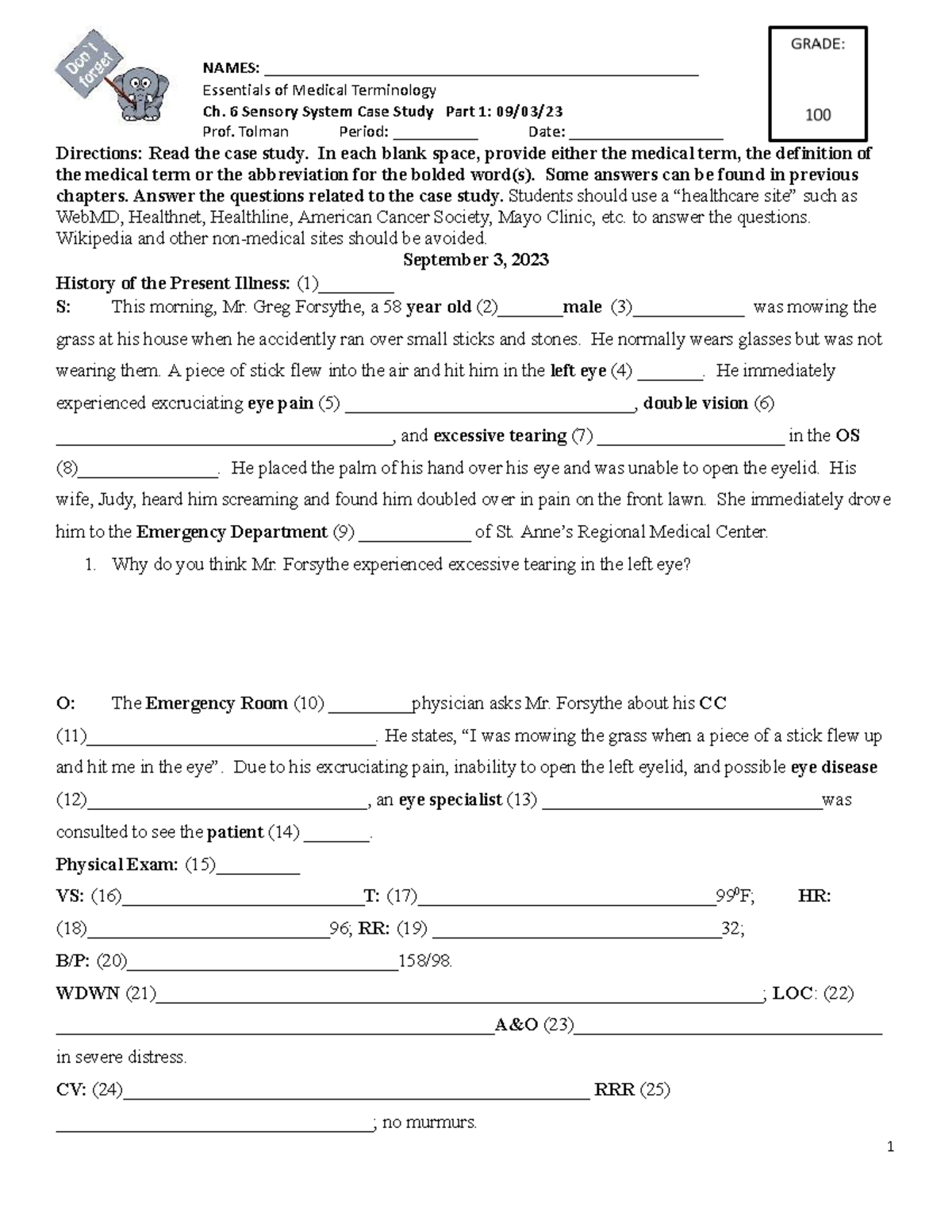 Ch. 6 Sensory System Case Study Pt3 - NAMES