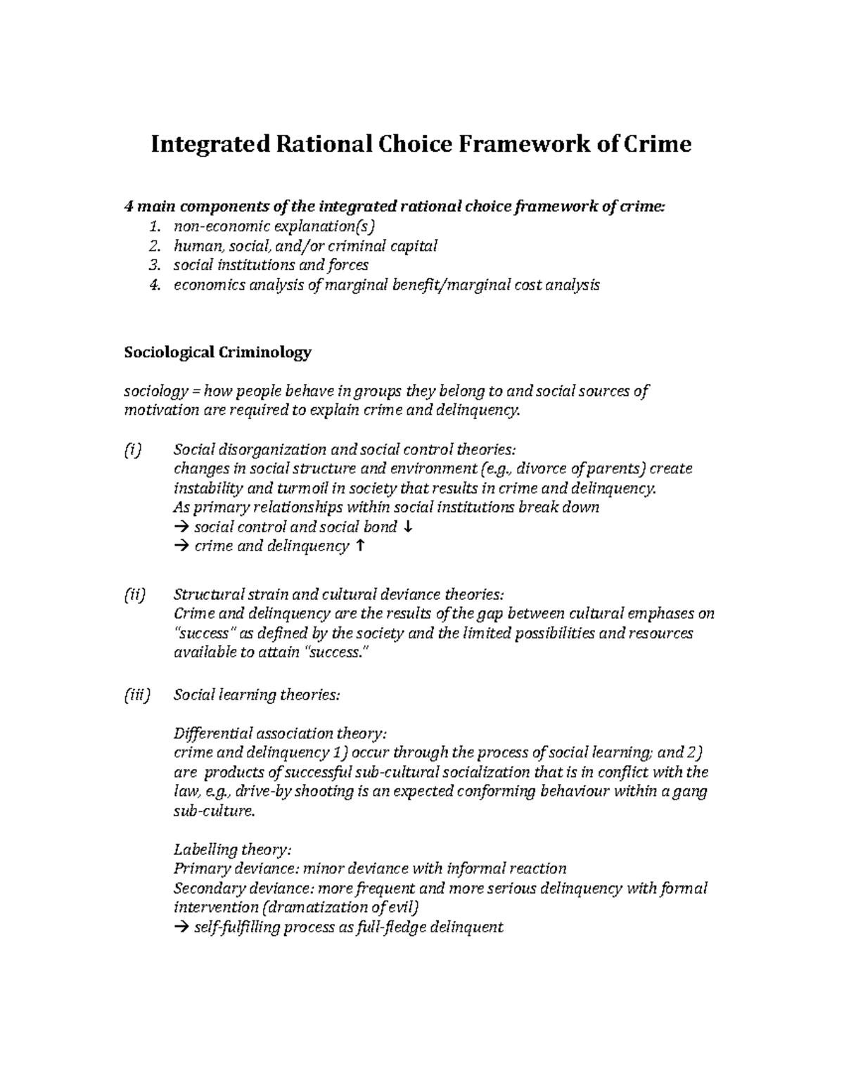 Economics of crime - Integrated Rational Choice Framework of Crime 4 ...