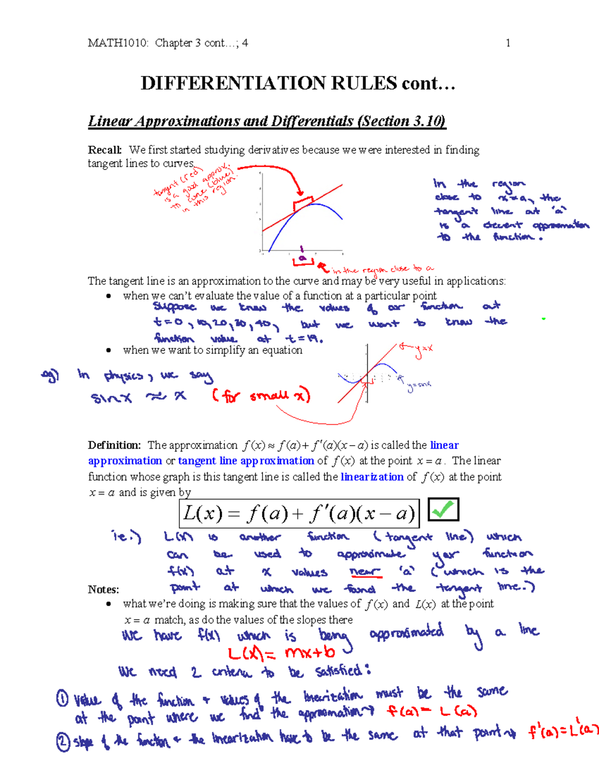 Week 6.1 (3.10, 4 - notes for regular calc no integral ...