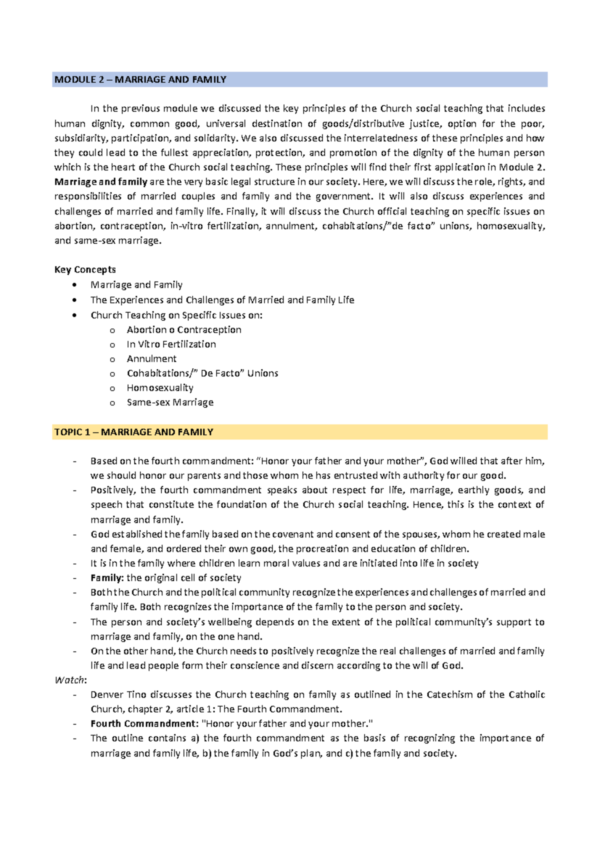 Module-2-RM - MODULE 2 – MARRIAGE AND FAMILY In the previous module we ...