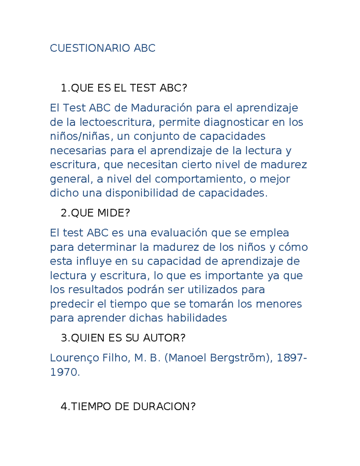Cuestionario ABC - CUESTIONARIO ABC 1 ES EL TEST ABC? El Test ABC de ...