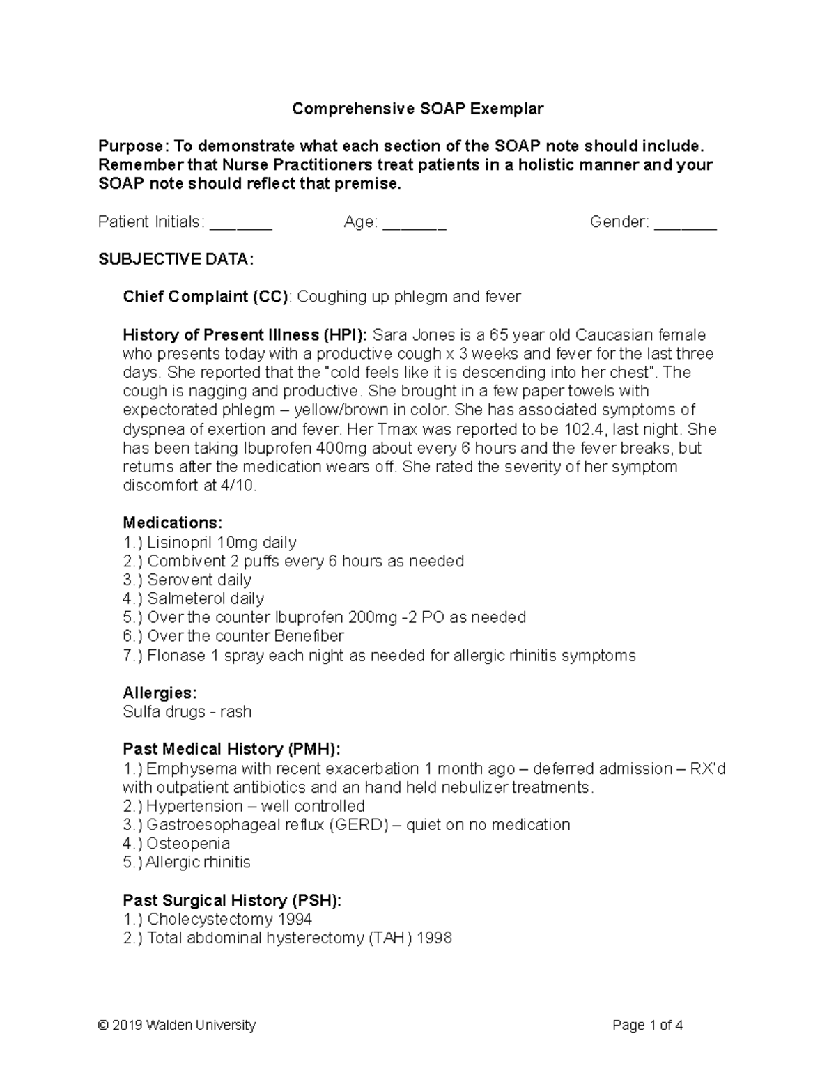 Comprehensive SOAP Exemplar Comprehensive SOAP Exemplar Purpose To