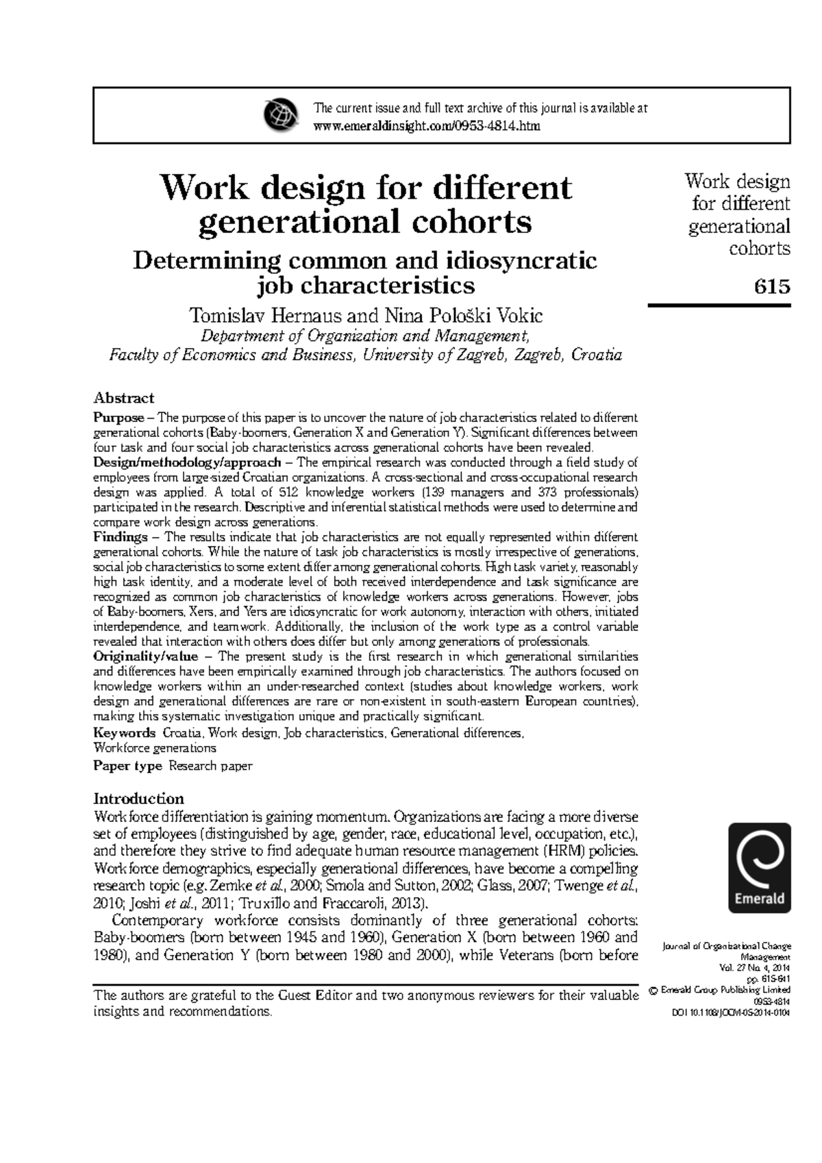 Work design for different generational cohorts - Work design for ...