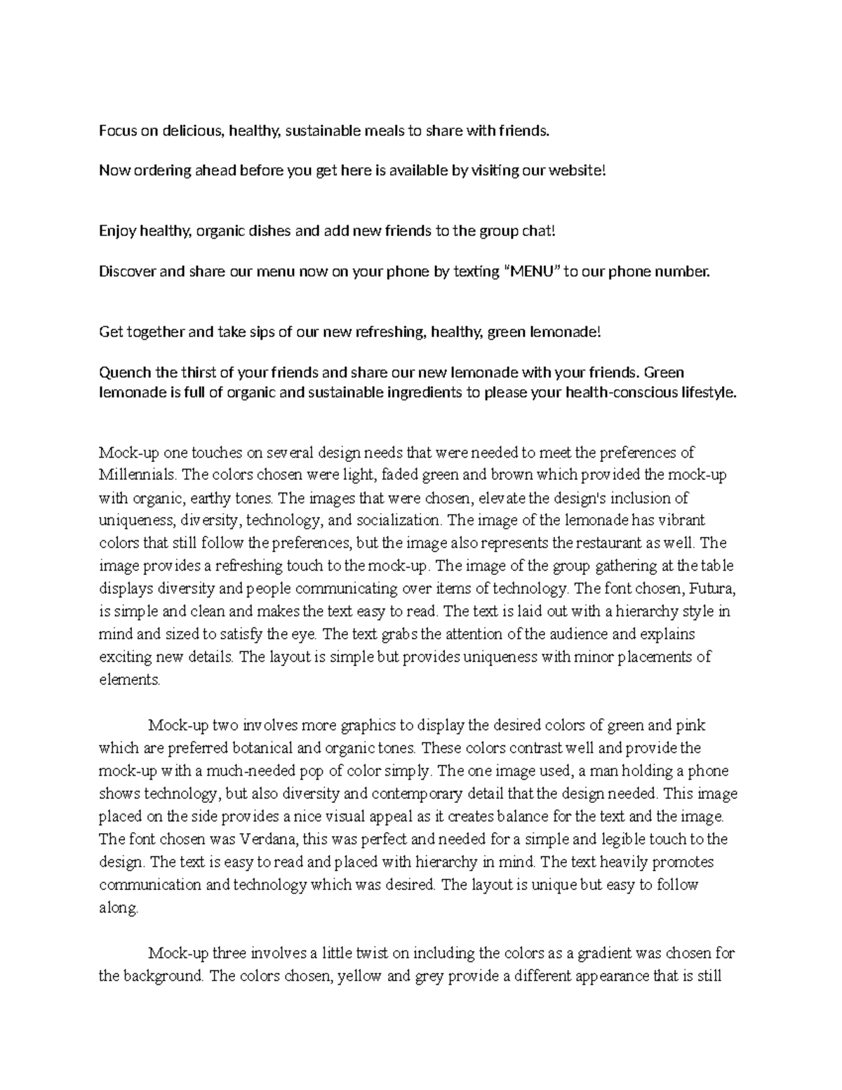 GRA280 Milestone 2 - Focus on delicious, healthy, sustainable meals to ...