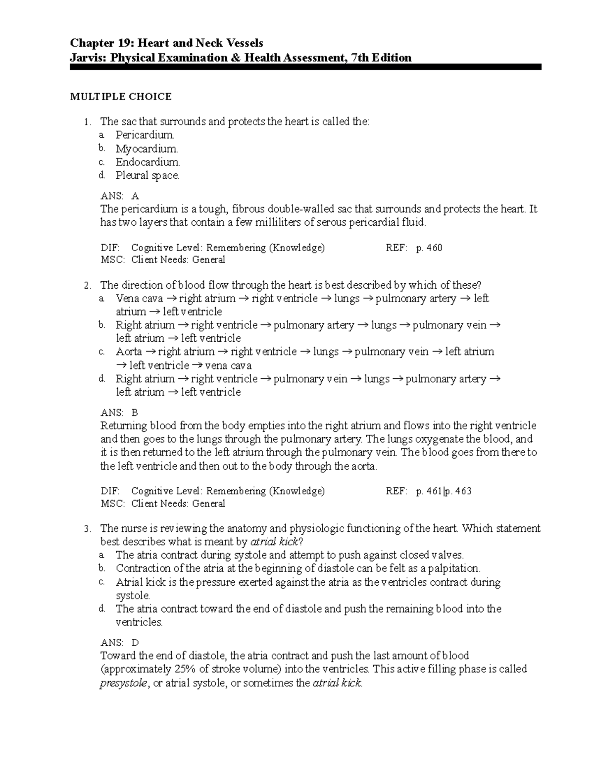 Ch19 - Questions related to chapter 19 of the textbook, Physical Examination and Health ...