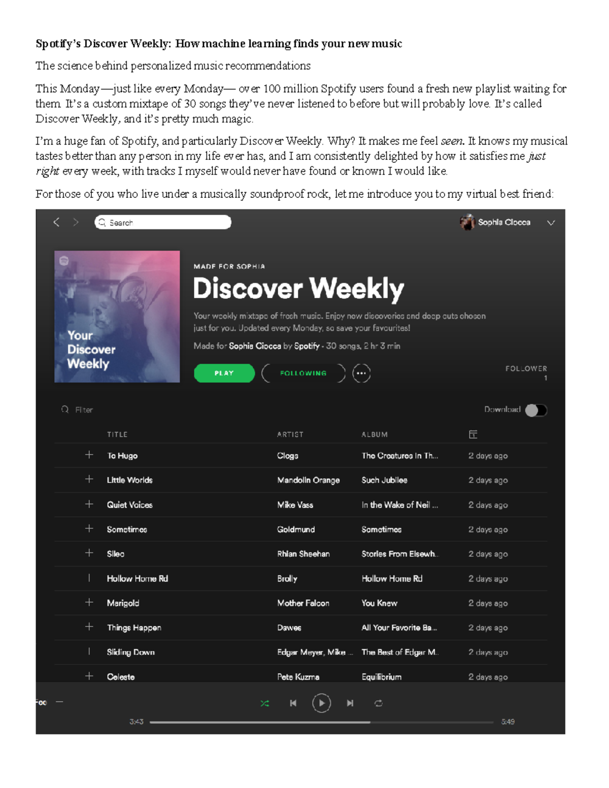 Spotify algorithams - Lecture notes 1 - Spotify’s Discover Weekly: How ...