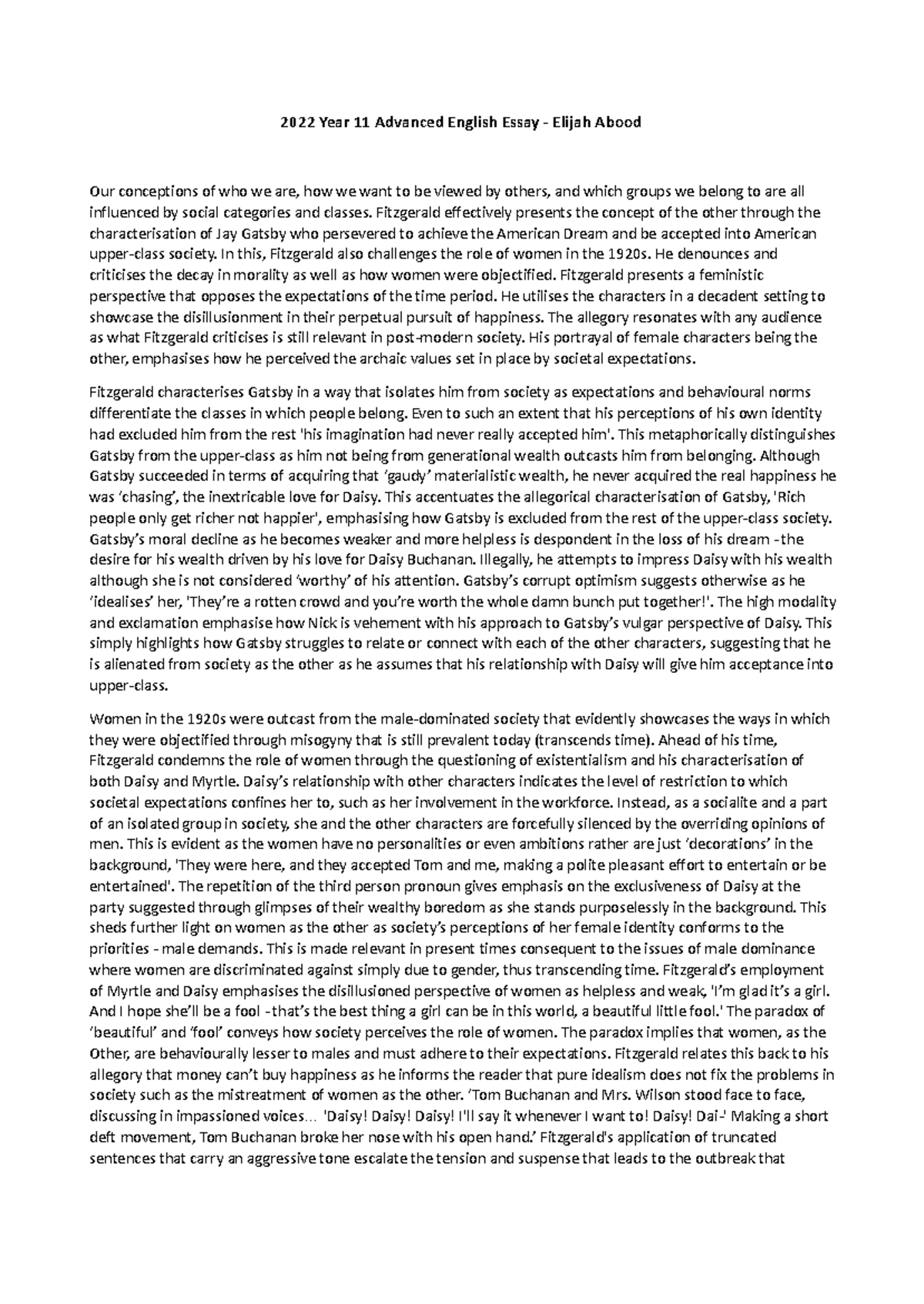 2022 Year 11 Advanced English Essay - Elijah Abood - 2022 Year 11 ...