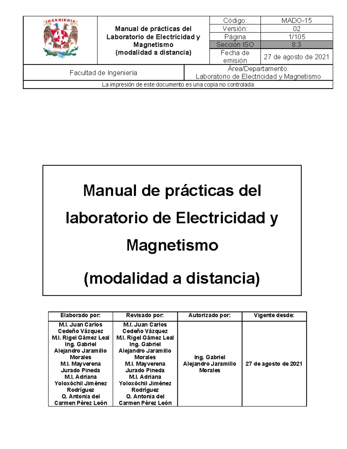 Manual Ey M modalidad Distancia - Manual de prácticas del Laboratorio de Electricidad y ...