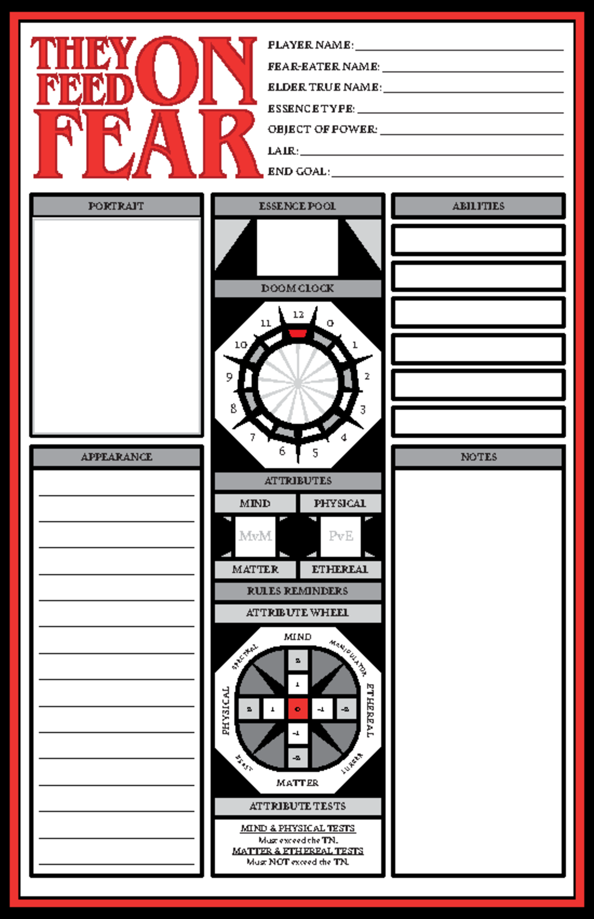 Character Sheet Form Fillable - PLAYER NAME: FEAR EATER NAME: ELDER ...