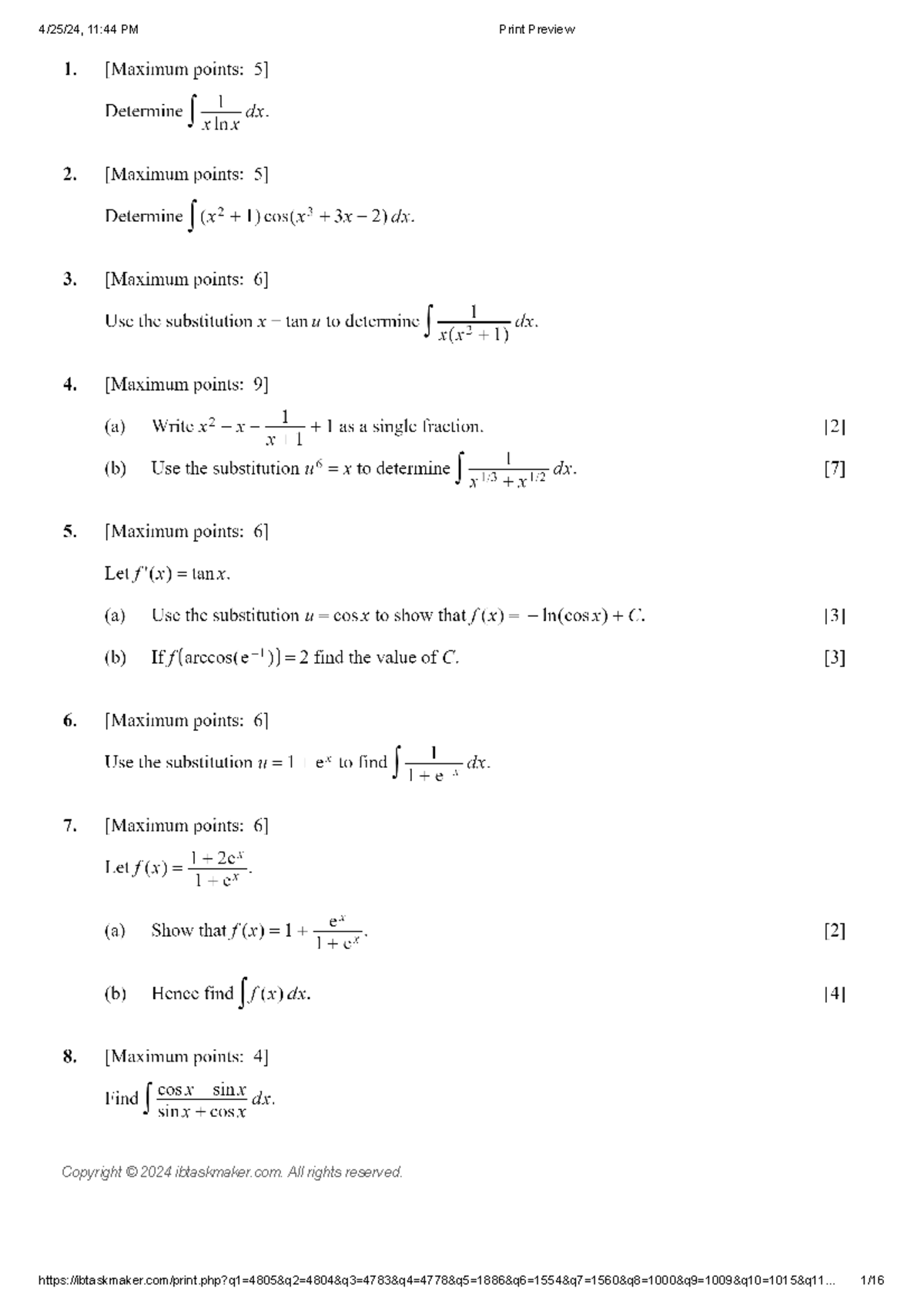Substitution - practice - Pure Mathematics - Copyright © 2024 ...