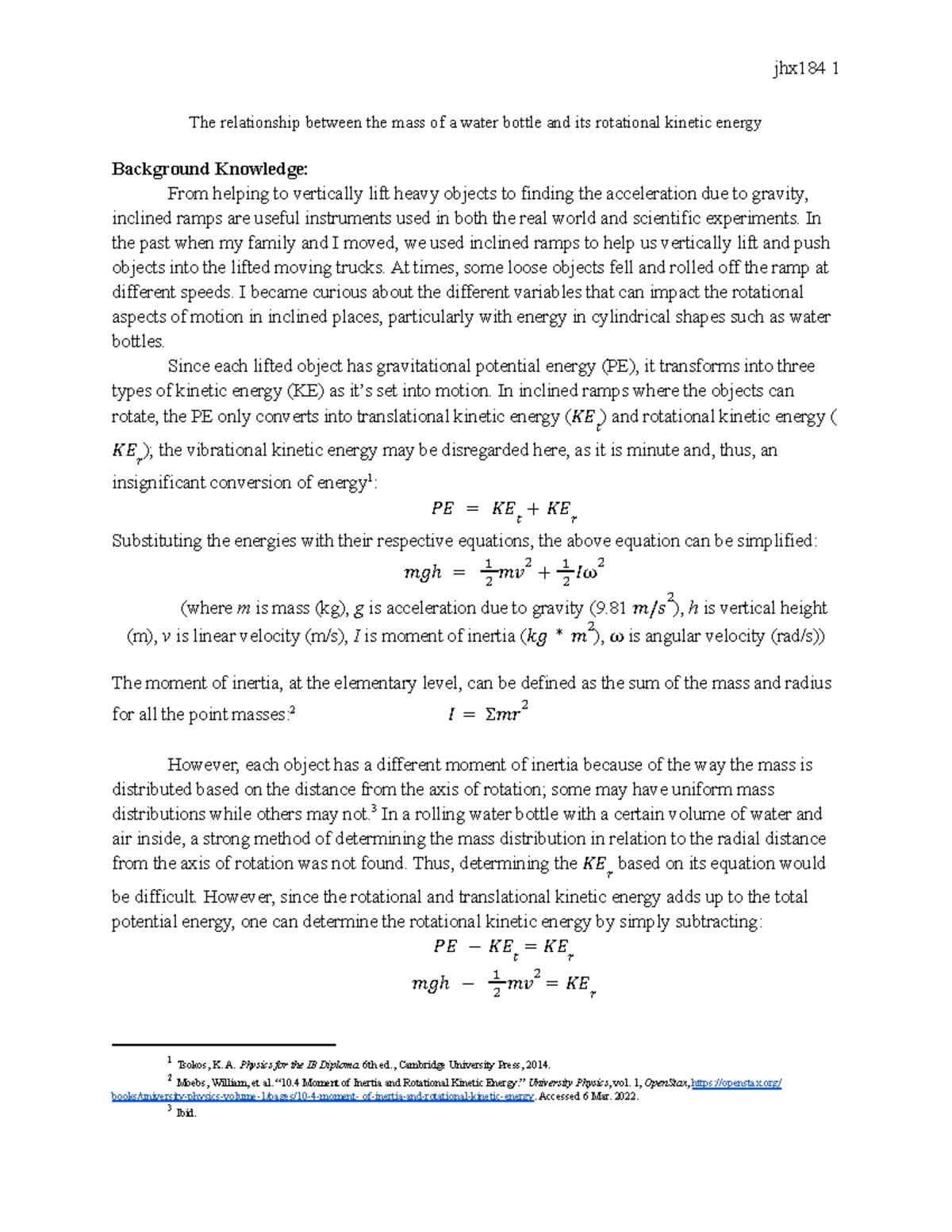 IB Physics 2 IA - The relationship between the mass of a water bottle ...