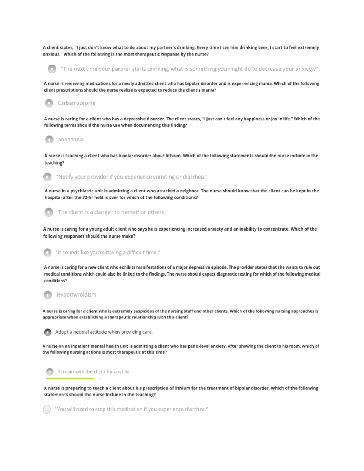 MH Test 3 - Mental health practice quiz - A client states, just know ...