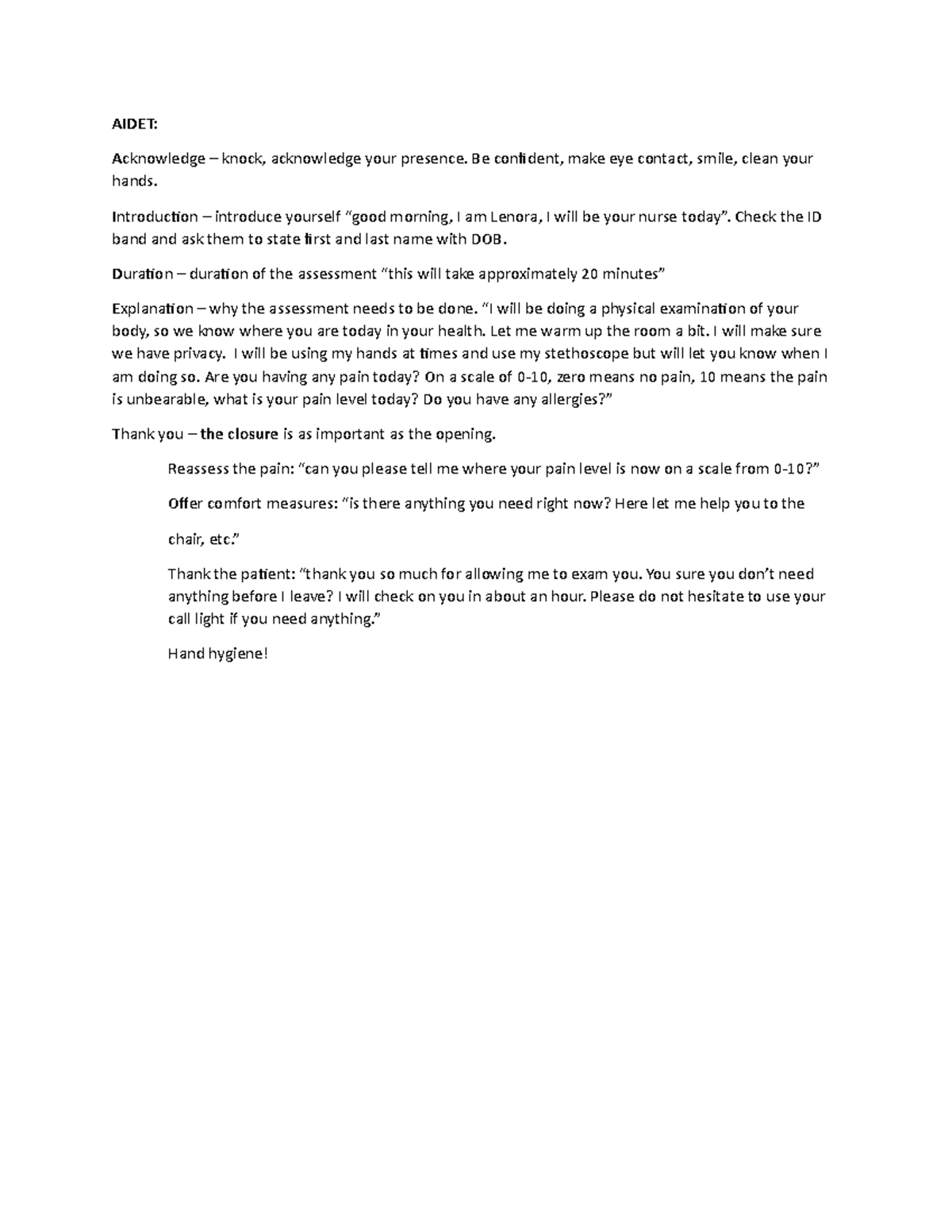 Aidet Information - AIDET: Acknowledge – knock, acknowledge your ...