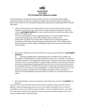 PSY 375 Project One Milestone Template - Starr Dantley 11/18/ PSY 375 ...