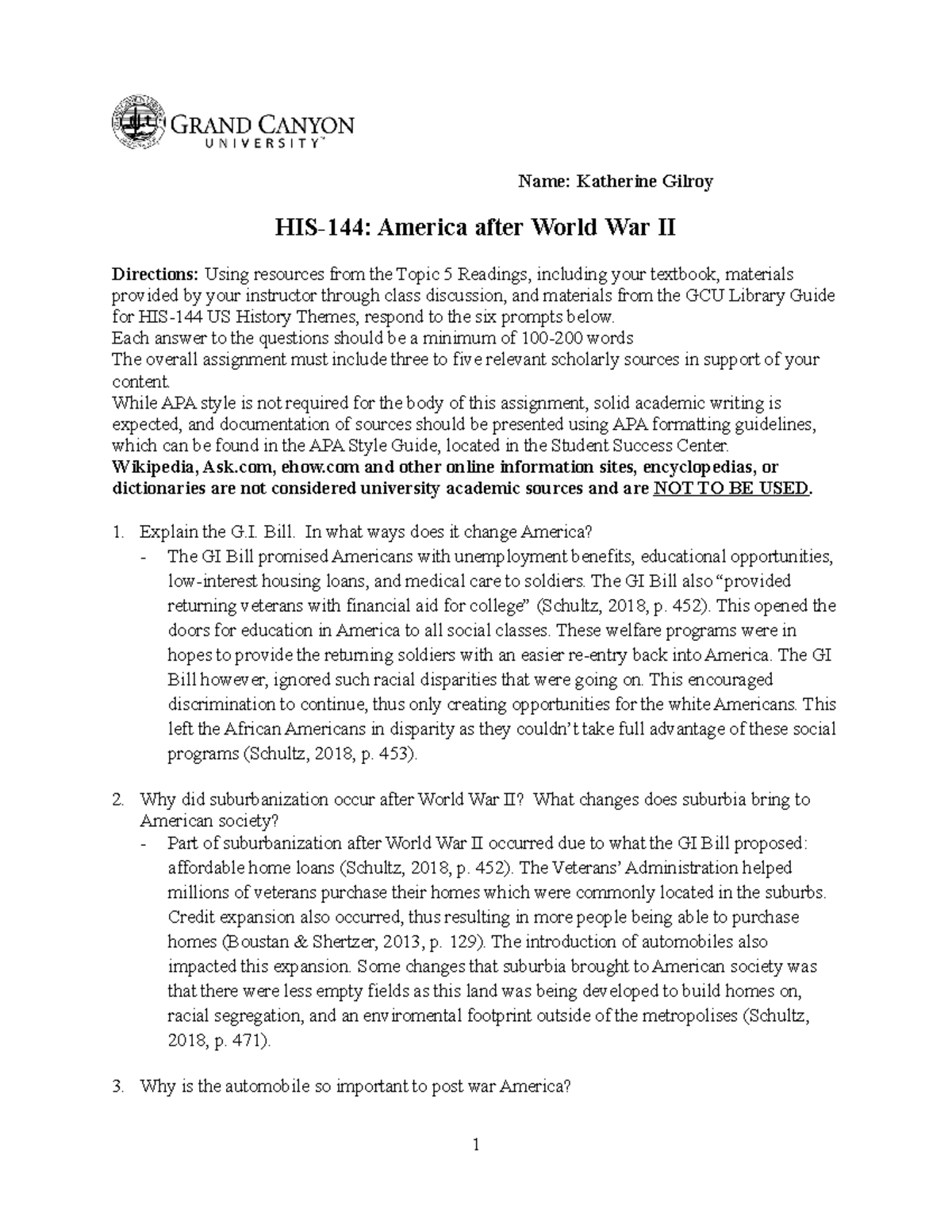 America After WWII Worksheet - Name: Katherine Gilroy HIS-144: America ...