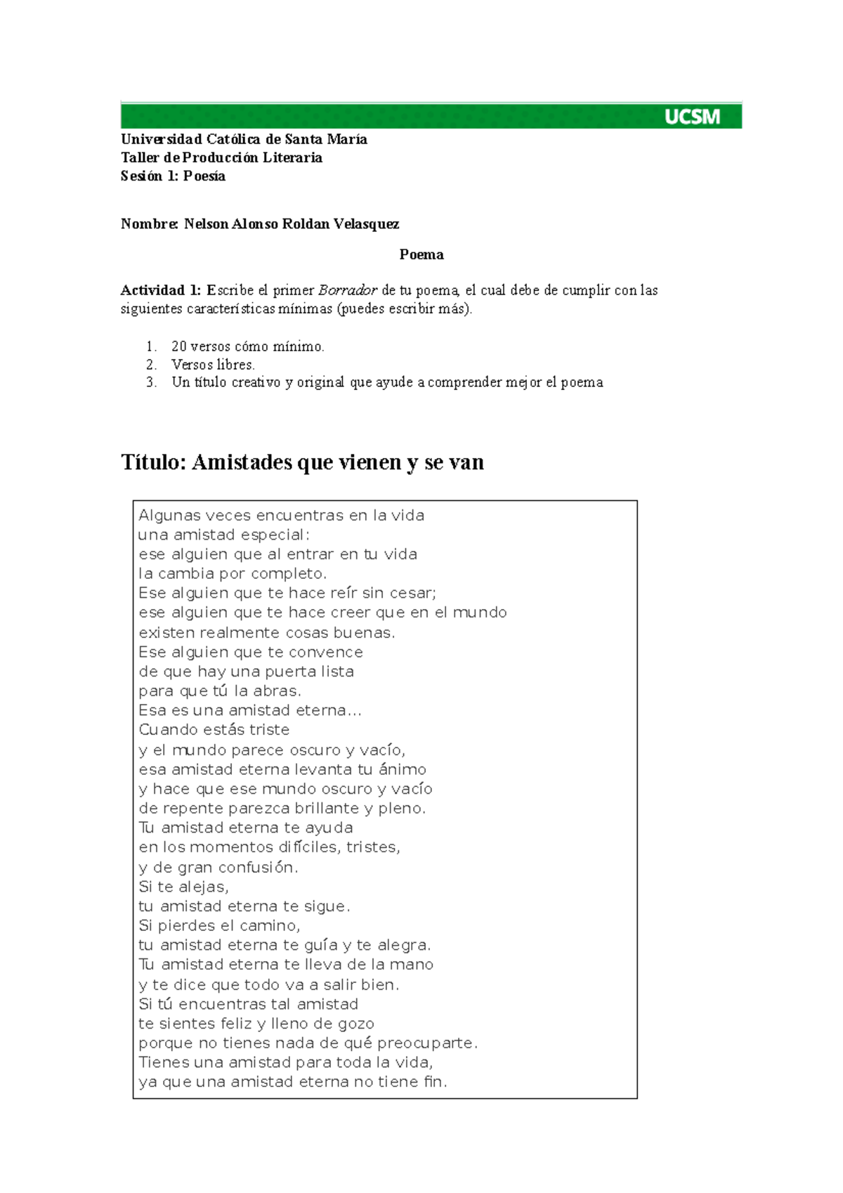 Práctica 1, Poema, P. Literaria, - Universidad Católica de Santa María ...