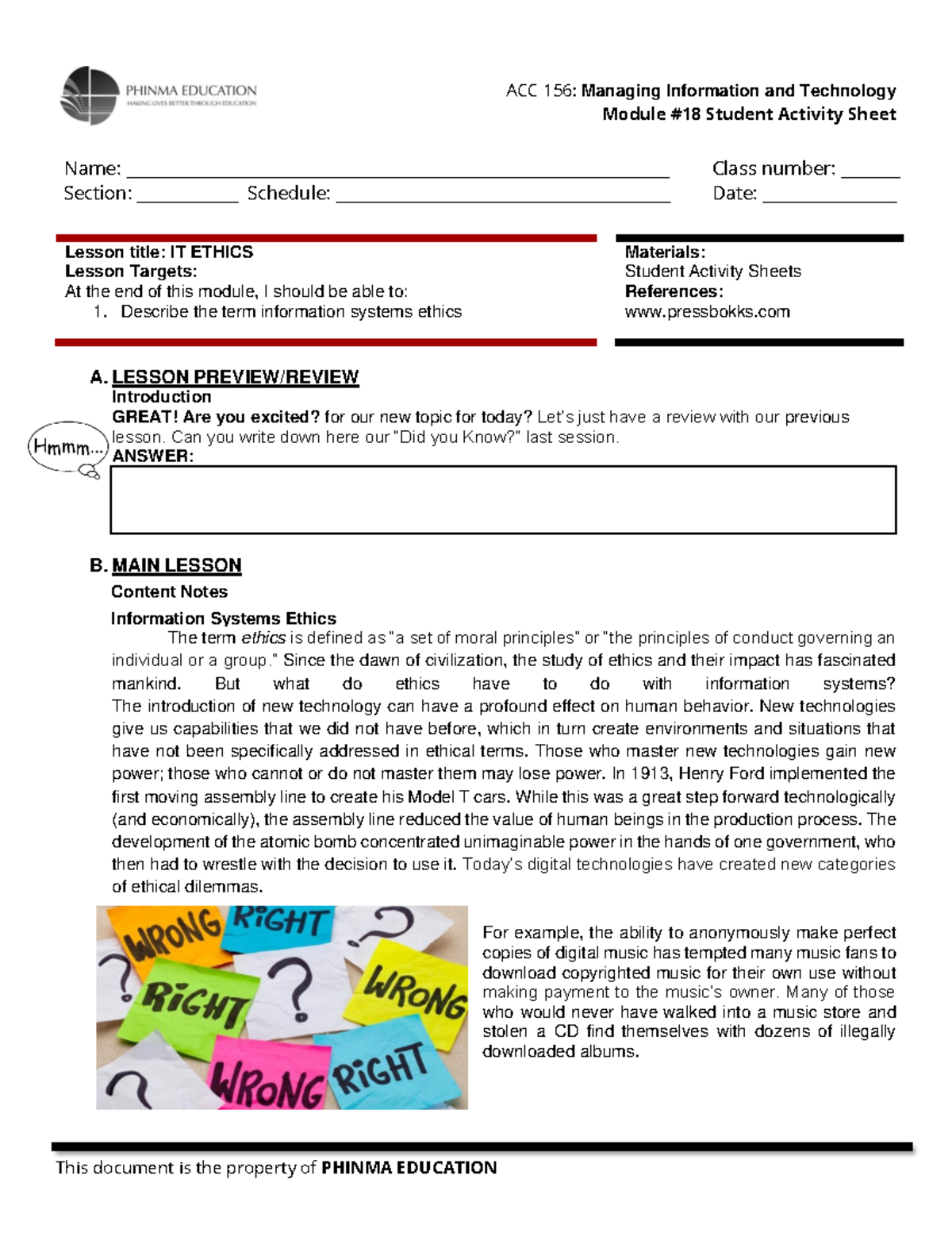 SAS #18-ACC 156 - Module #18 Student Activity Sheet Name: - Studocu
