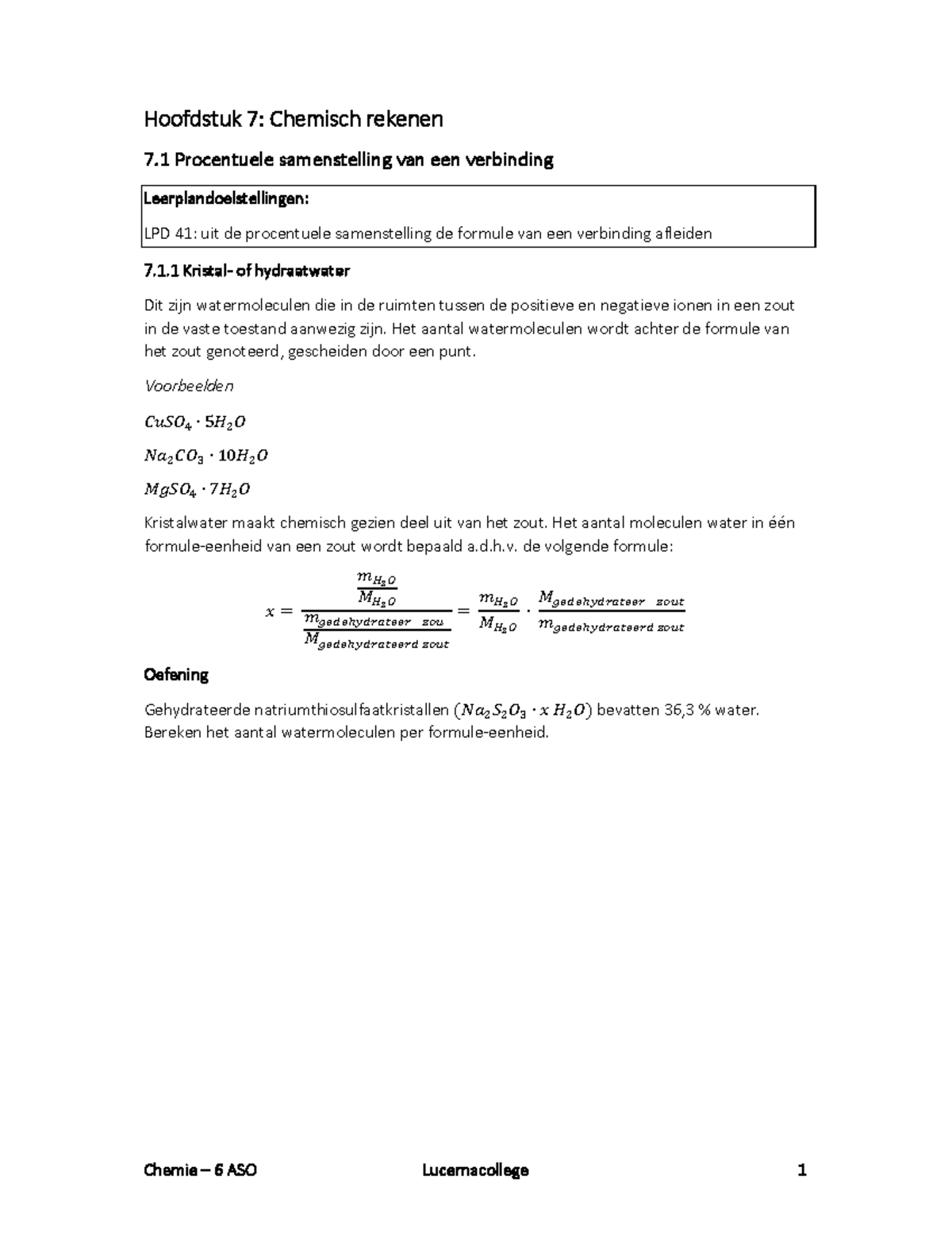 Chemisch rekenen deel 1-6ASO - Hoofdstuk 7: Chemisch rekenen 7 ...