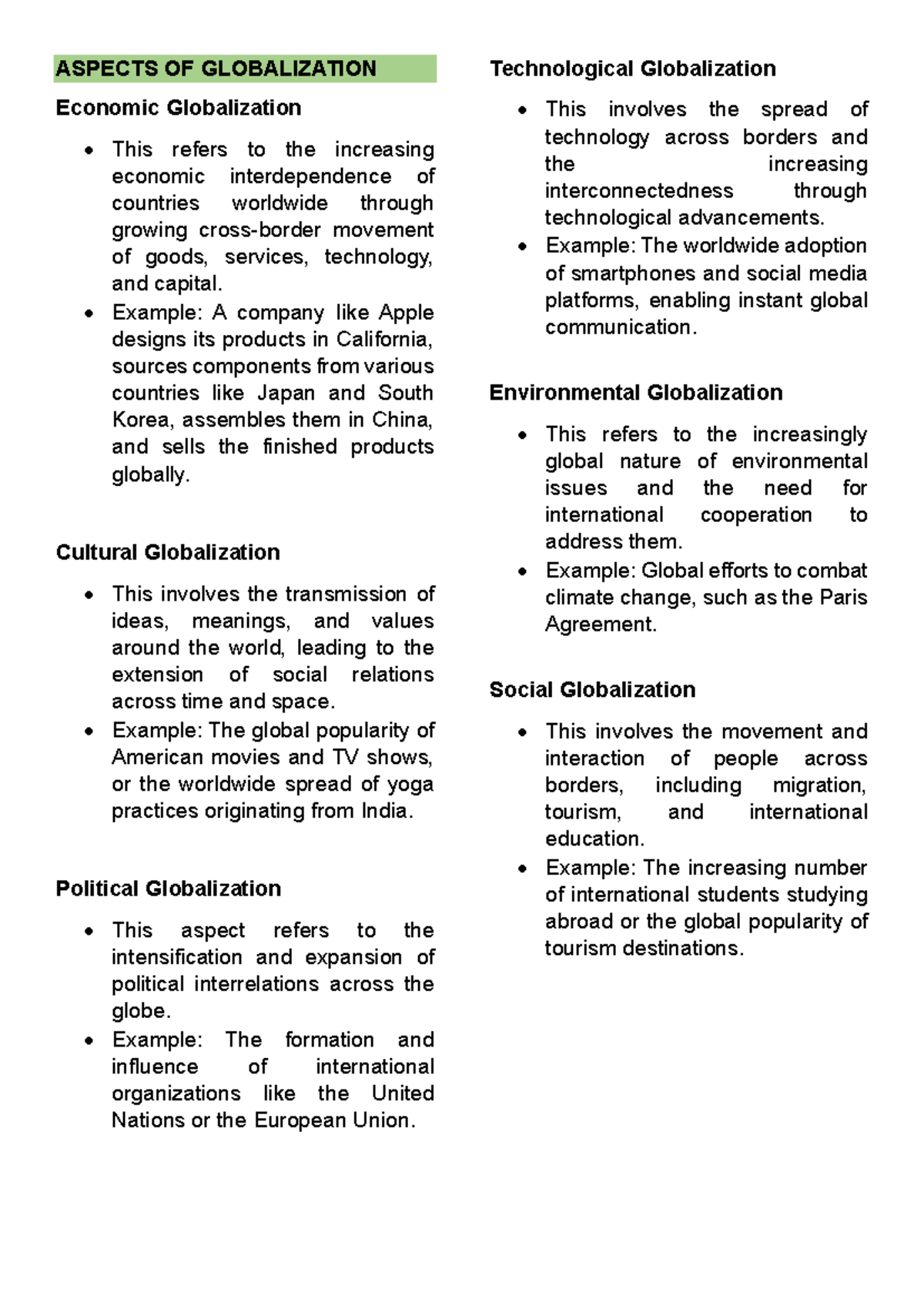 Chapter 1 Introduction to Globalization - ASPECTS OF GLOBALIZATION ...