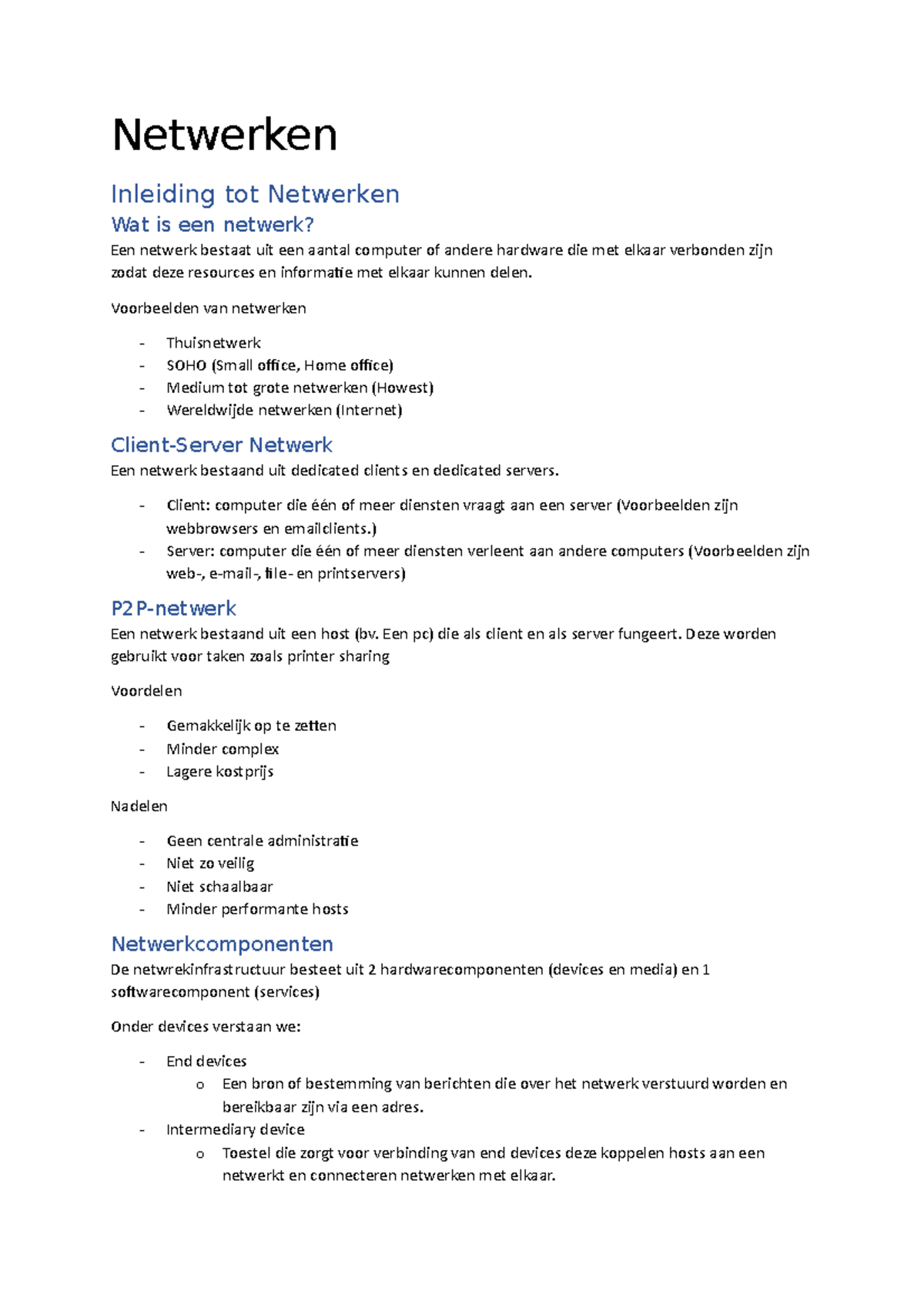 Netwerken Samenvatting - Netwerken Inleiding tot Netwerken Wat is een ...