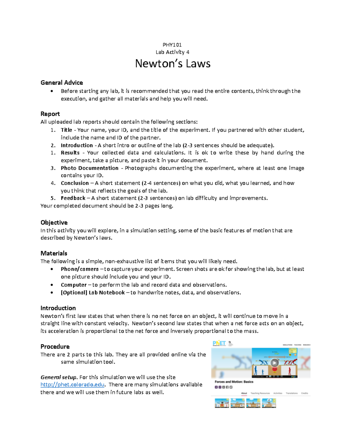 Activity 04 Newton's laws v20 - PHY Lab Activity 4 Newton’s Laws ...