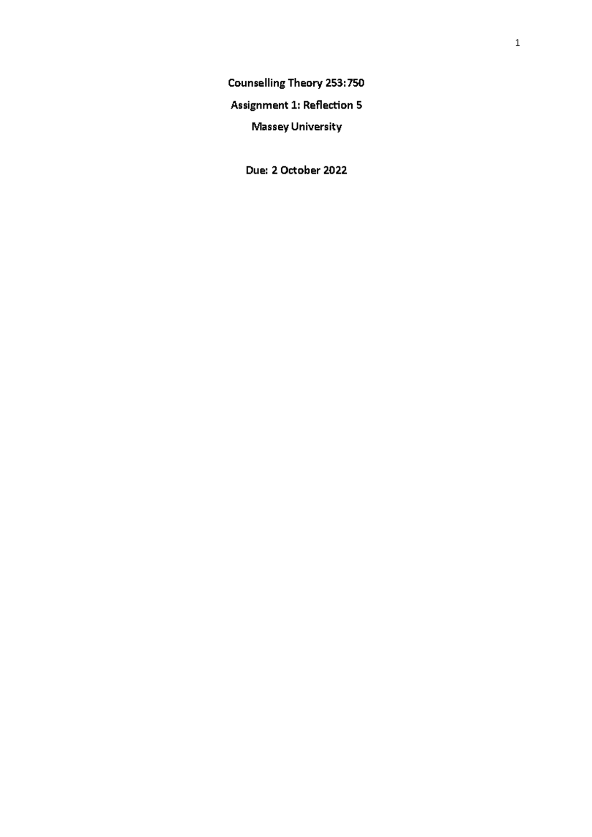 Reflection Counselling Theory - Massey University - Counselling Theory ...