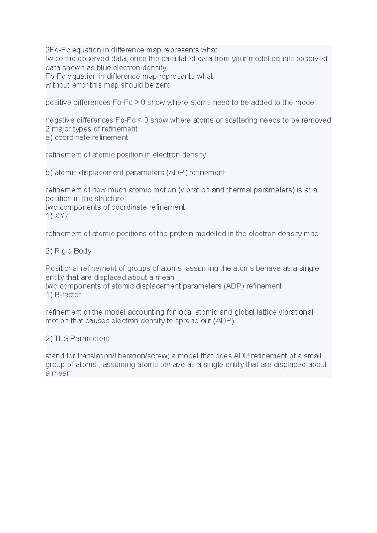 1 NOTES FROM THE LECTURE - 2Fo-Fc equation in difference map represents ...