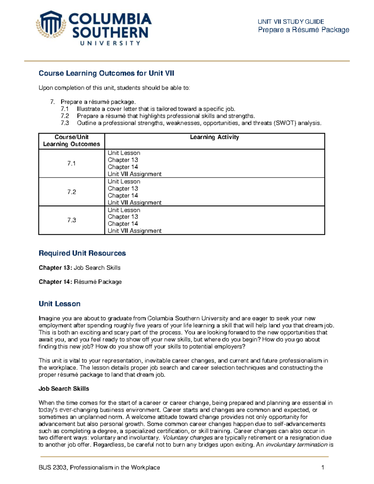 BUS 2303 UNIT 7 STUDY GUIDE - Course Learning Outcomes for Unit VII ...