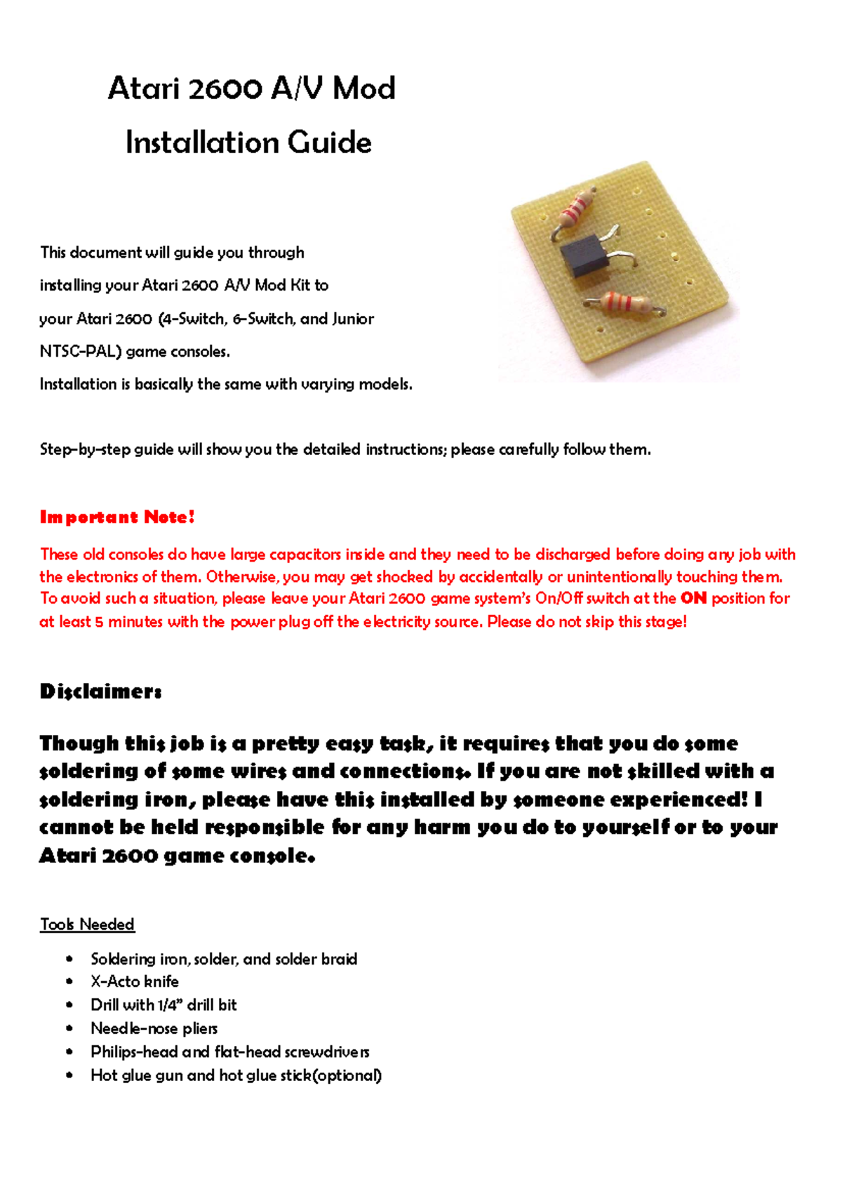 Atari 2600 AV Mod Installation Guide - Atari 2600 A/V Mod Installation ...