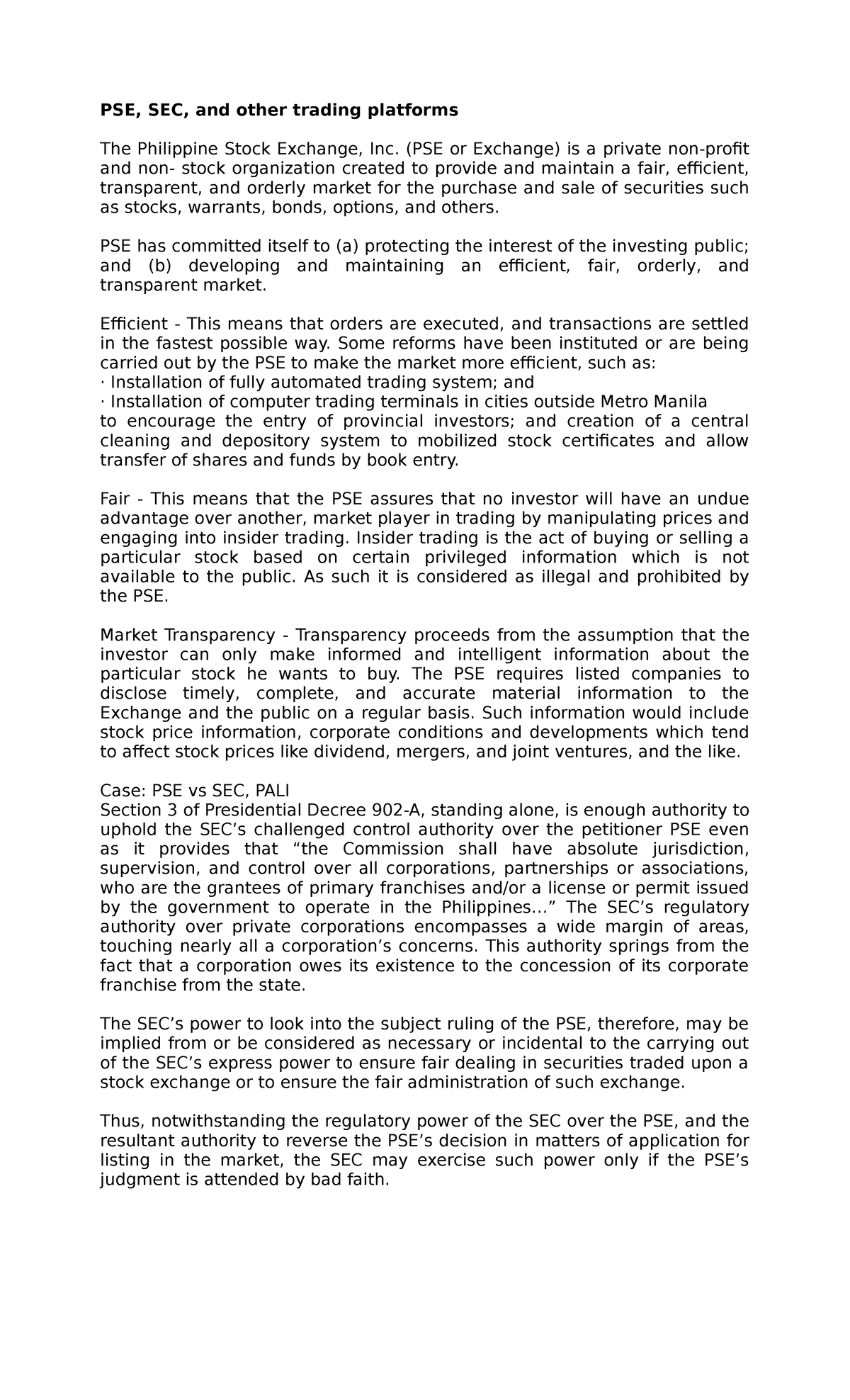 PSE, SEC Notes - PSE, SEC, and other trading platforms The Philippine ...