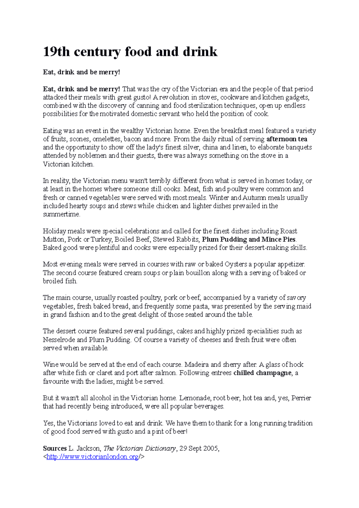 19th century food and drink - Eating was an event in the wealthy ...