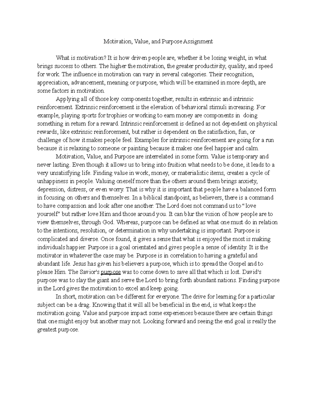 Motivation, Value, and Purpose Assignment - The higher the motivation ...