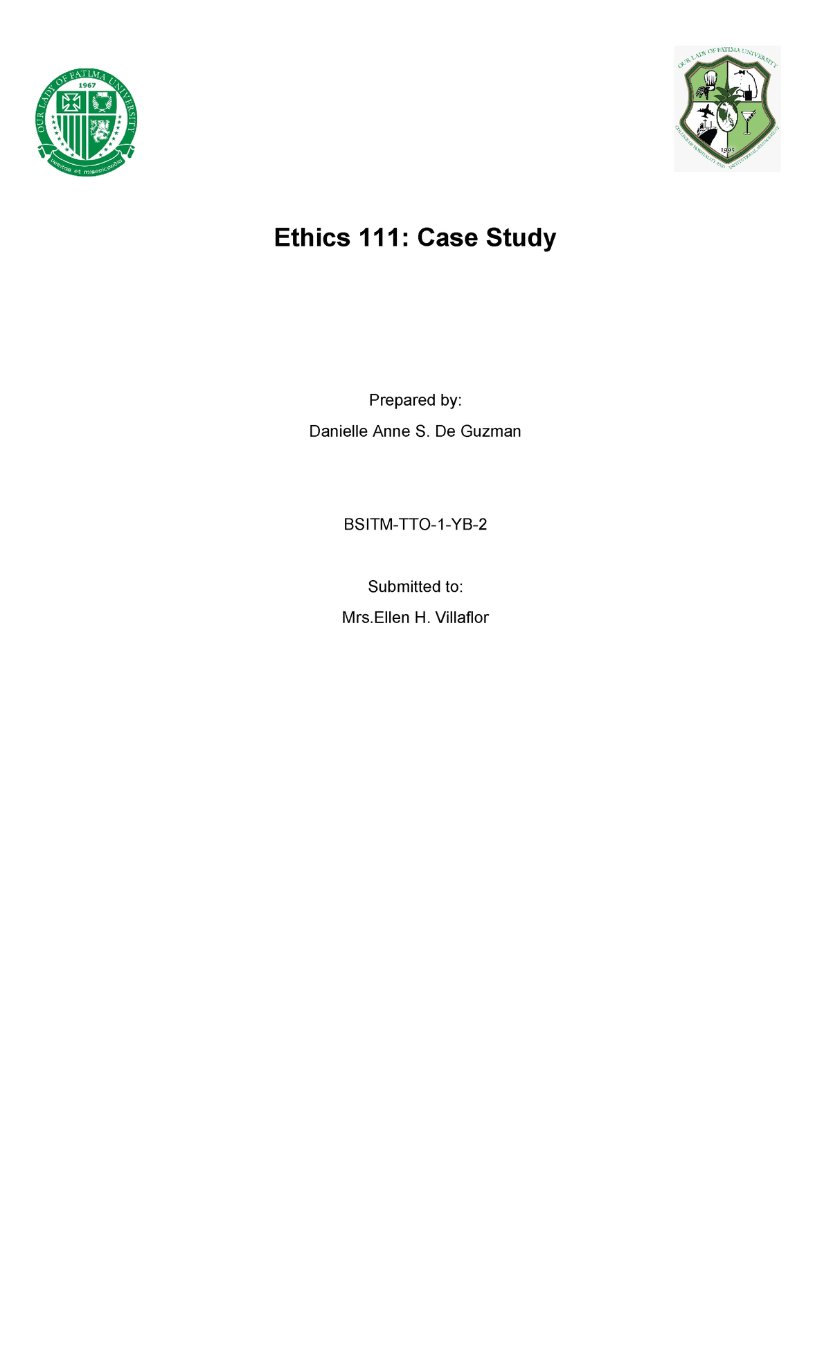 Front page - BS in International Tourism Management - Ethics 111: Case ...
