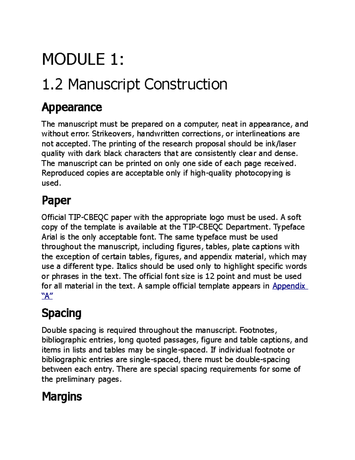 Module 1 - Accounting Research - MODULE 1: 1 Manuscript Construction ...