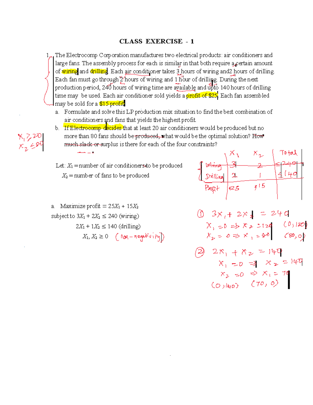 Class Exercise 1 - ............. - CLASS EXERCISE - 1 The Electrocomp Corporation manufactures ...