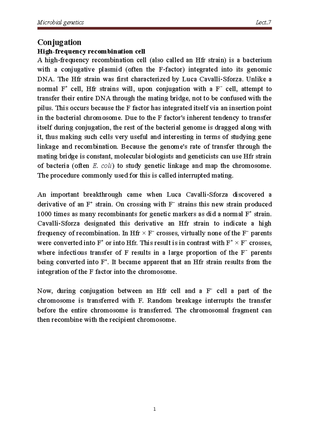7 microbial genetics - Conjugation High-frequency recombination cell A ...