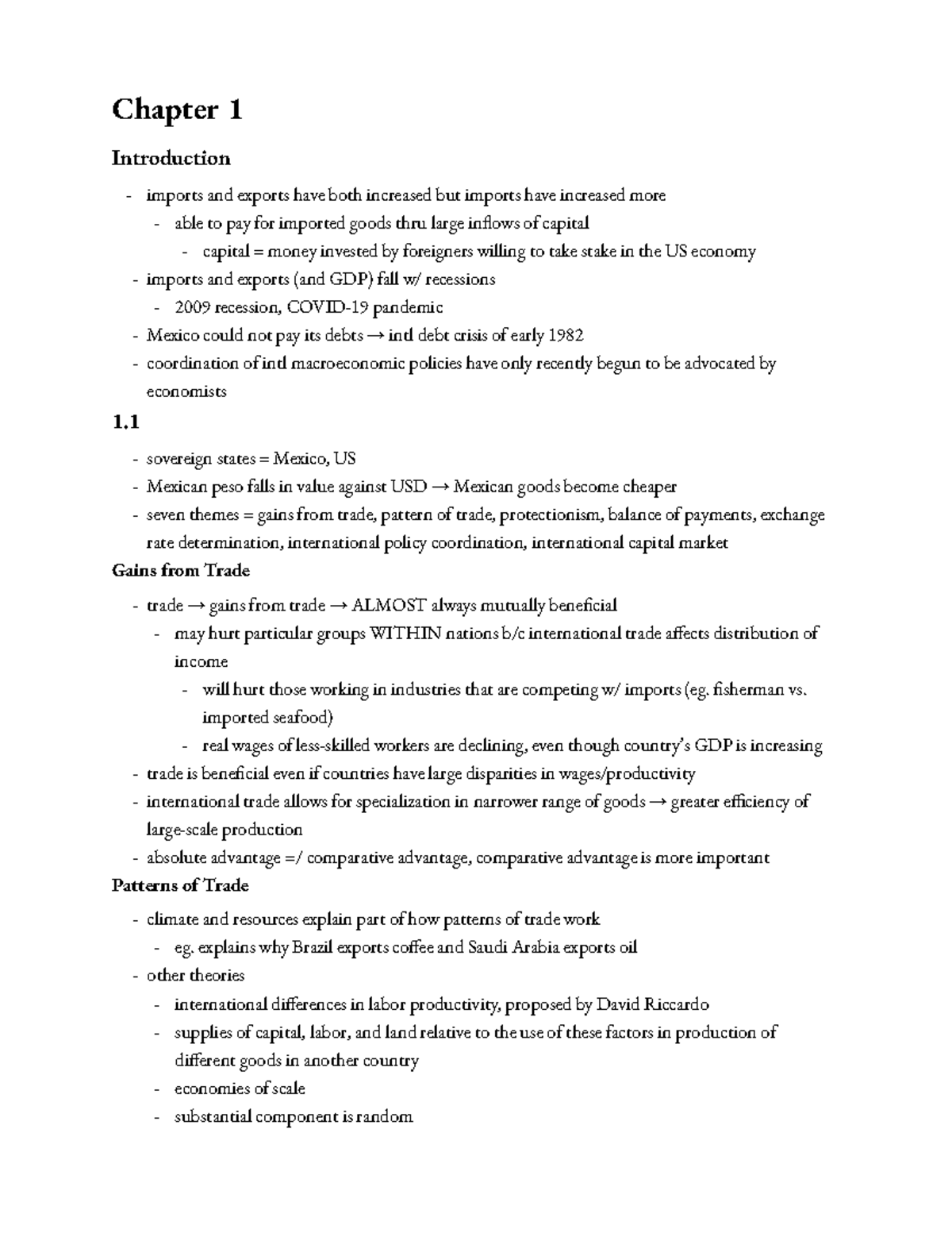 Intl econ textbook notes - Chapter 1 Introduction imports and exports ...